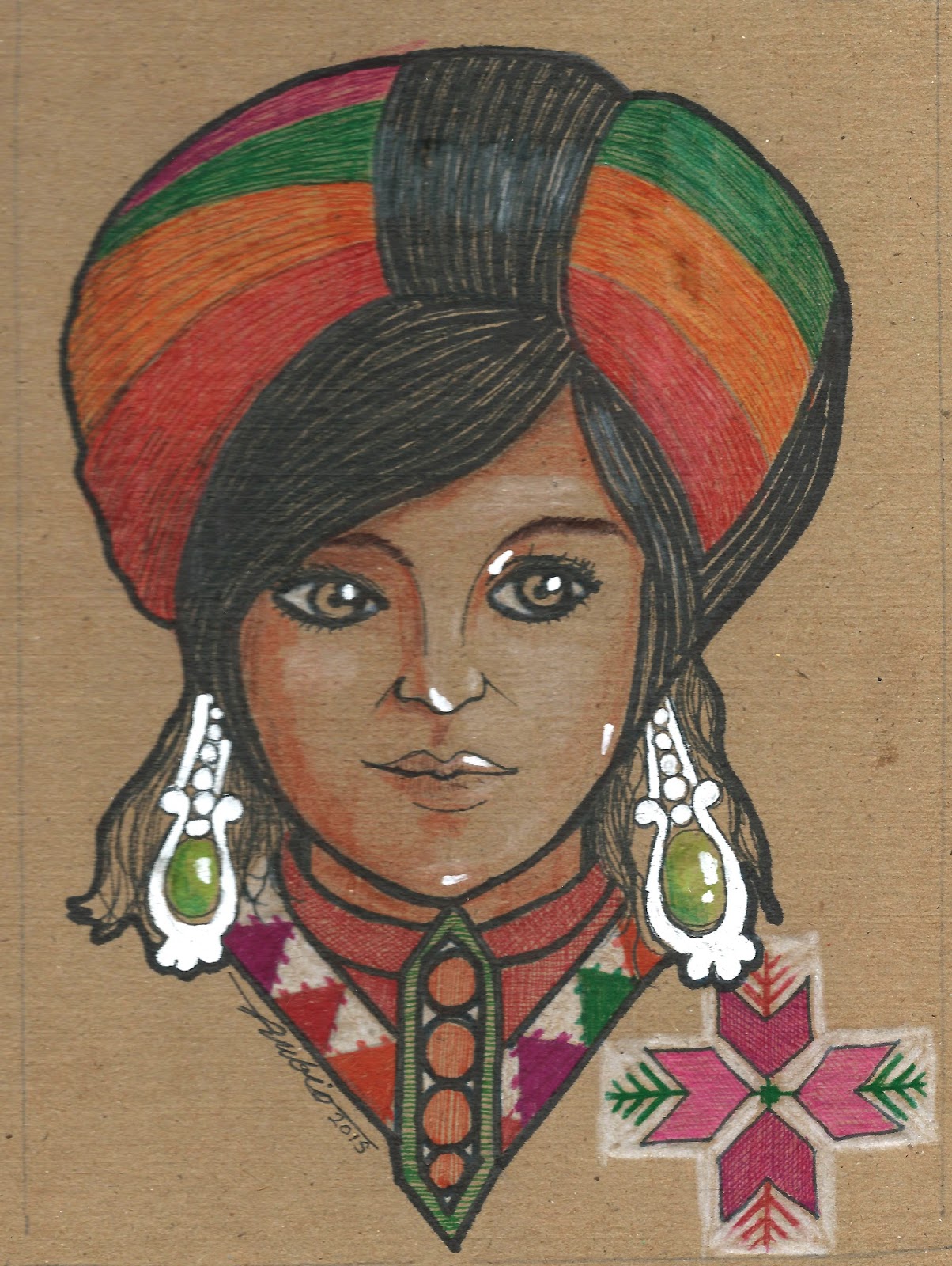 TINTA Y GRAFITO: Huastequita Técnica mixta sobre cartón