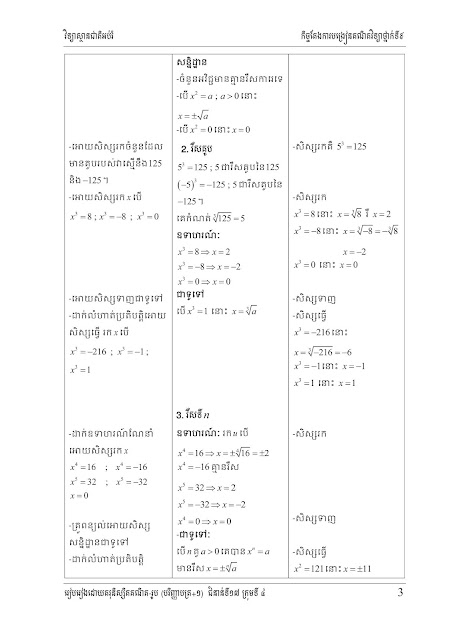 កិច្ចតែងការបង្រៀនគណិតវិទ្យាថ្នាក់ទី ៩ ~ Khmer Mathematics