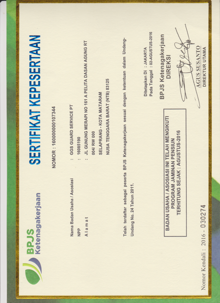 LEGALITAS PERUSAHAAN PT. GGS GUARD SERVICE - GGS Guard Service Mataram