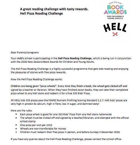 Mrs Cameron 2016: HELL Pizza Reading Challenge
