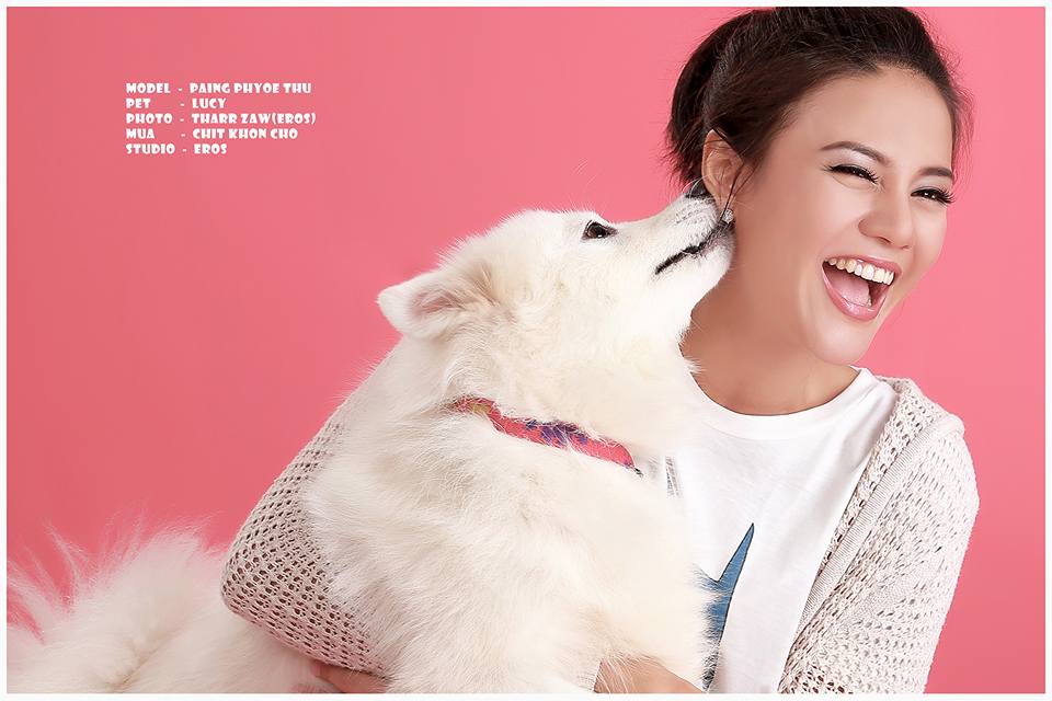 Paing Phyo Thu - Cute Studio Photoshoot With Little White Puppy Lucy