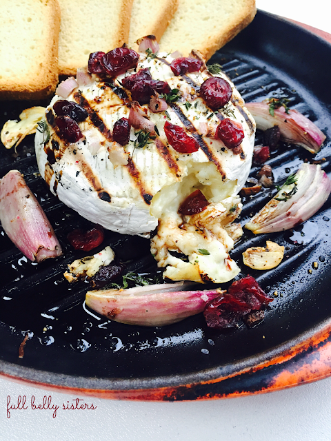 Grilled Baked Brie with Shallots, Cranberries & Balsamic