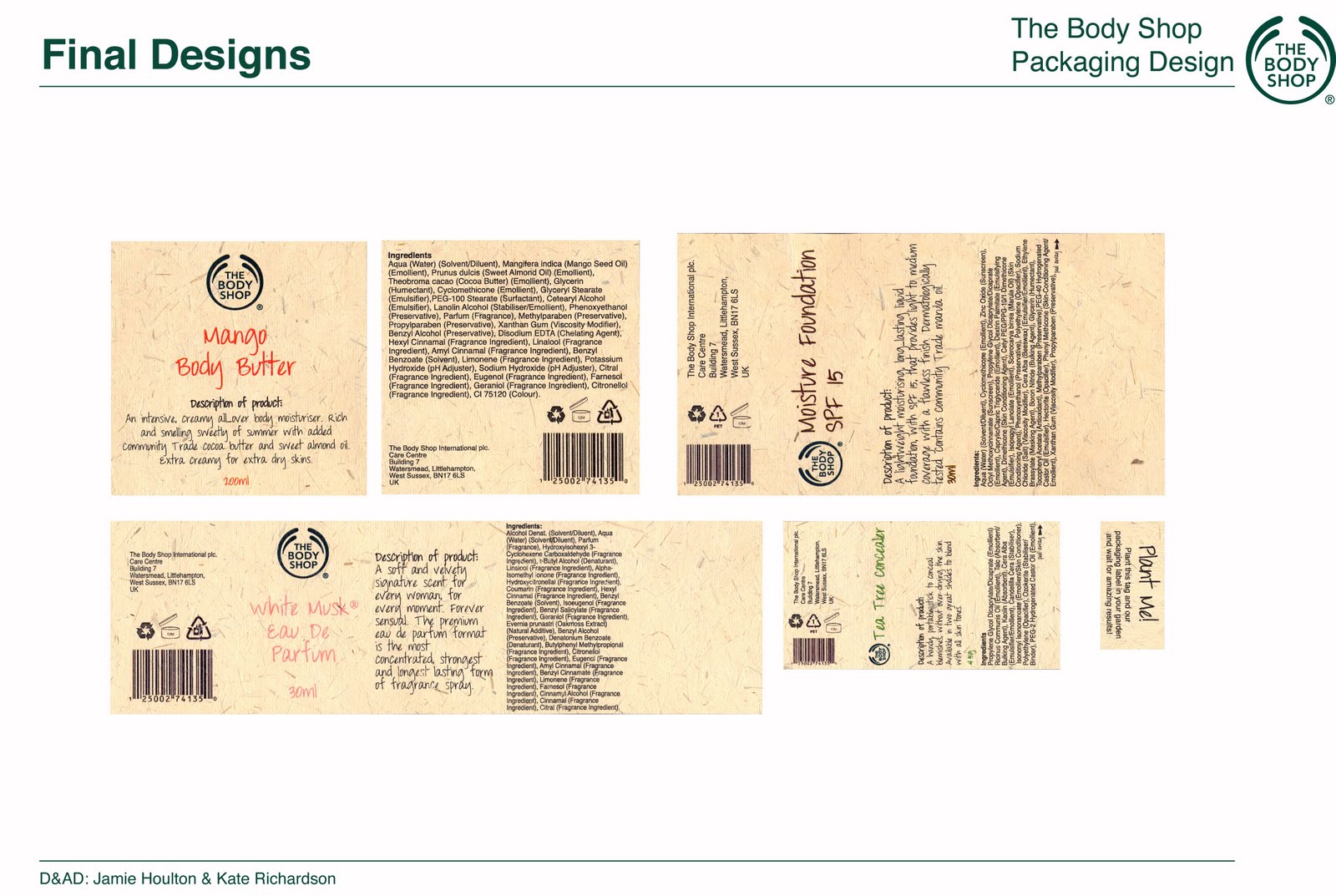 Jamie Houlton: DNAD Body Shop Package Design