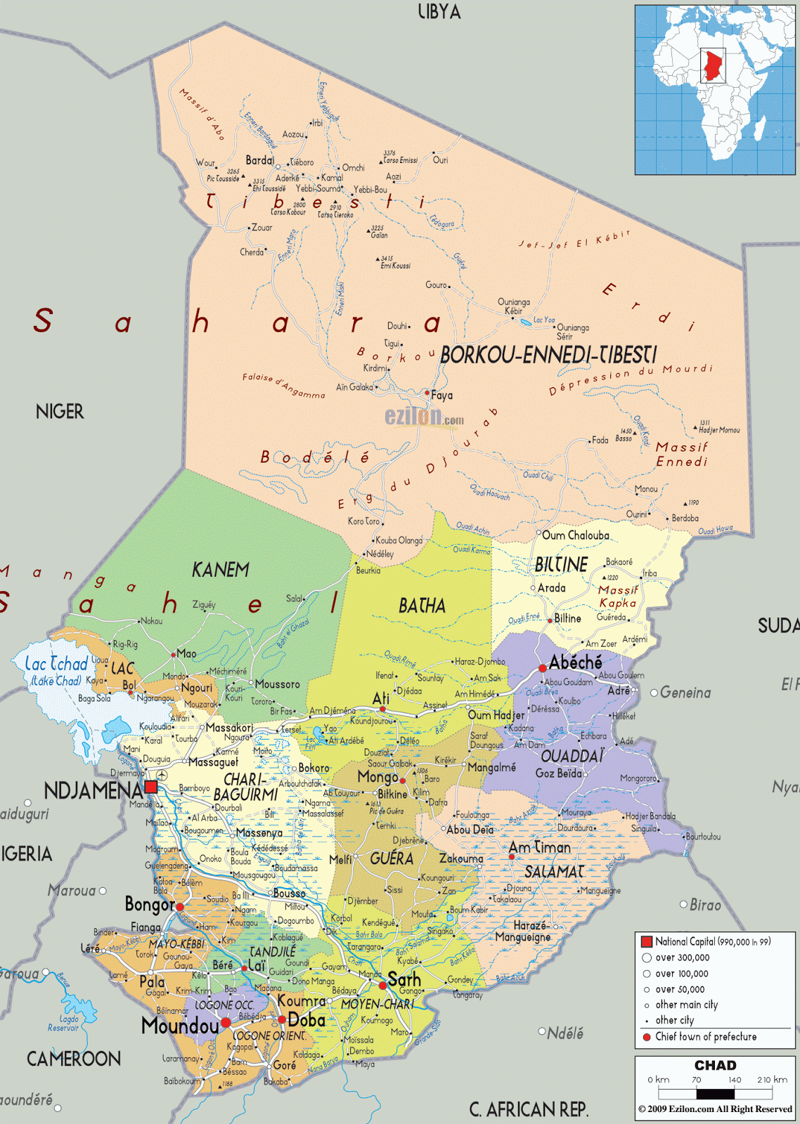 Tchad - Geografiske Kort over Tchads