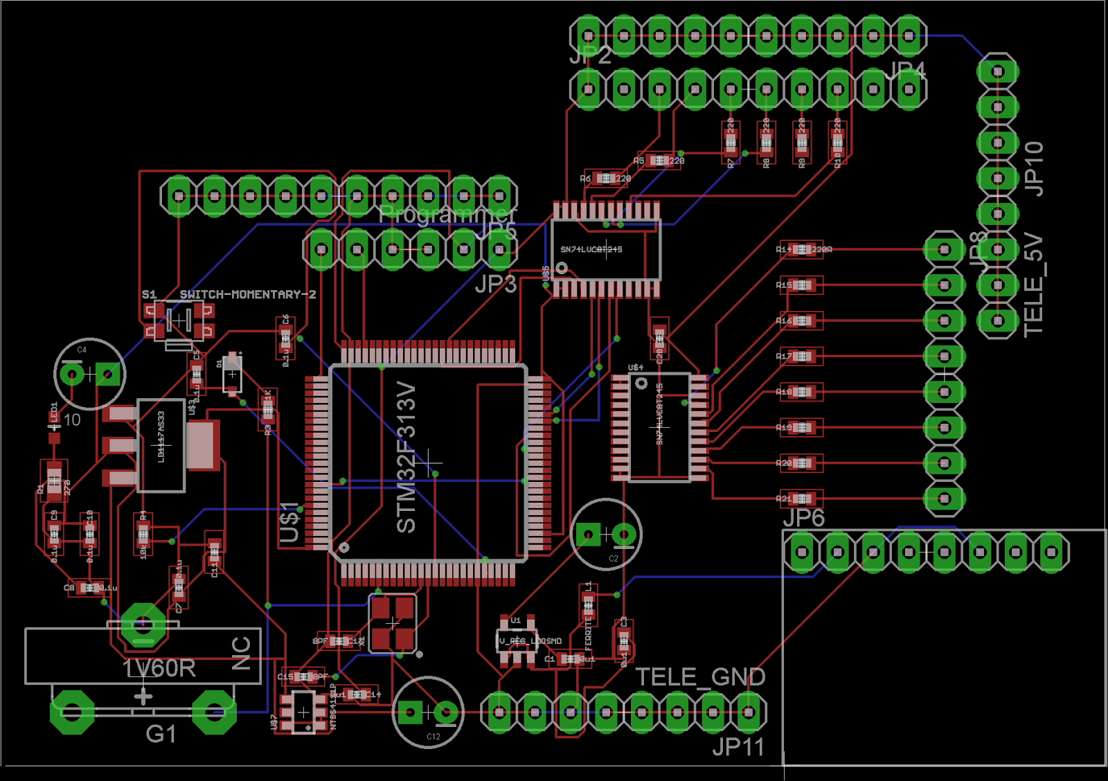 Bli: 2 layer Eagle PCB for STM32F3 version Flight Controller