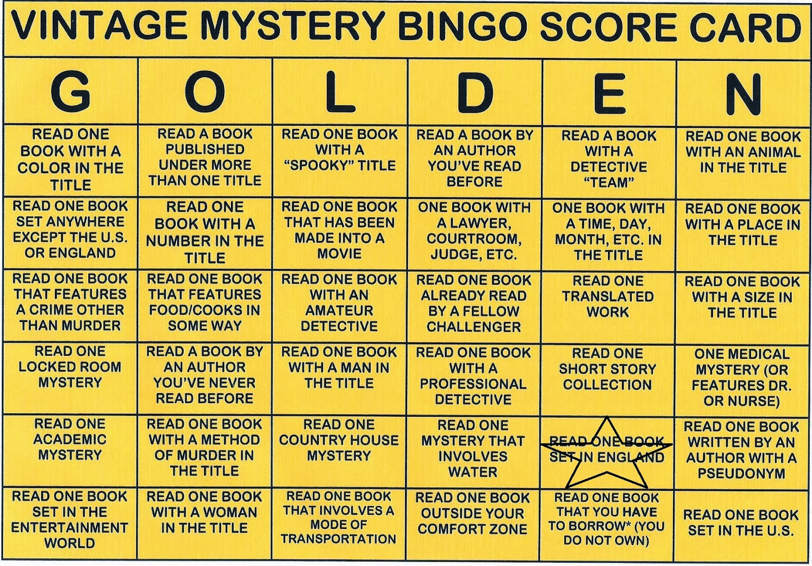 MY READER'S BLOCK: Vintage Mystery Bingo: Absolutely Complete