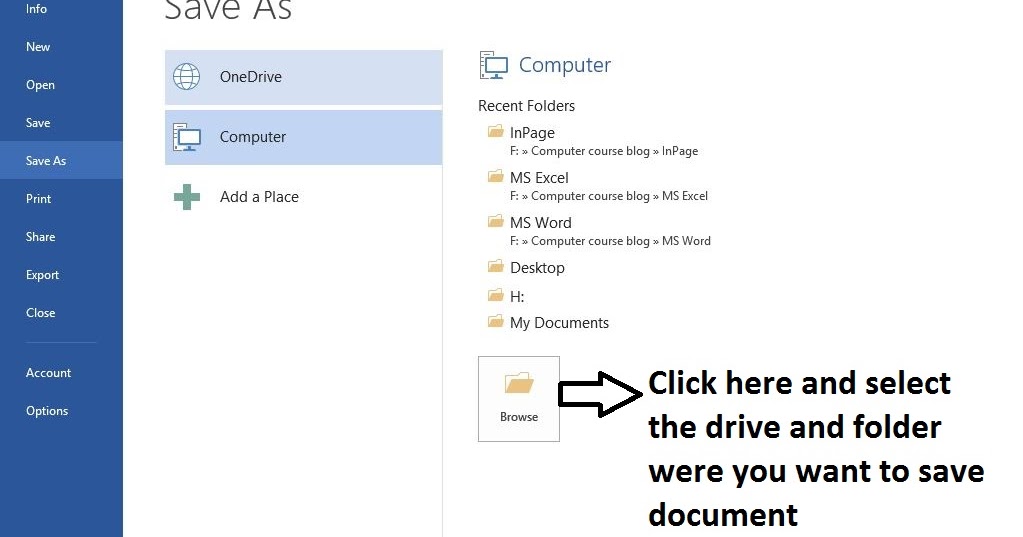 Saving a document in MS Word - computer free courses