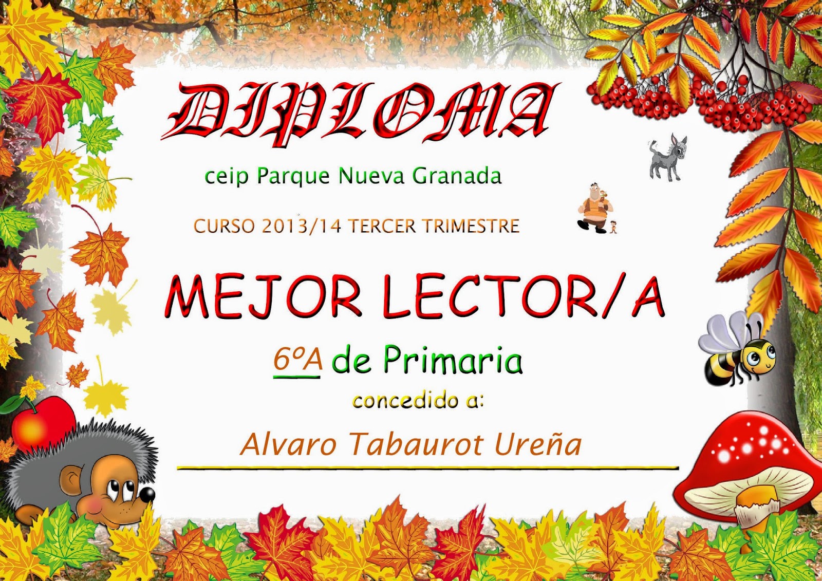 Diplomas para los Mejores Lectores y Lectoras - Tercer trimestre curso ...