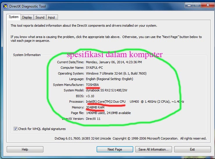 CARA MELIHAT SPESIFIKASI KOMPUTER – syaiflash.com