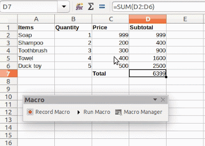 LibreOffice Calc Macro Example: Simple Cash Register