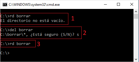 Pantallazos.es: Windows CMD: Eliminar archivos, carpetas y árboles de ...
