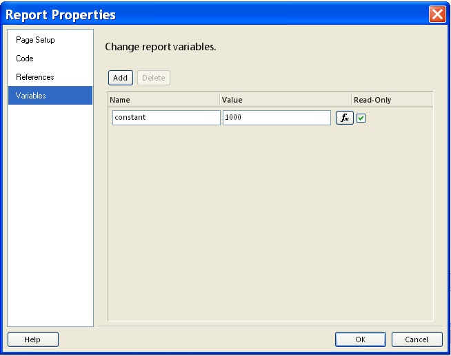 SSRS: Create Variables and Constants