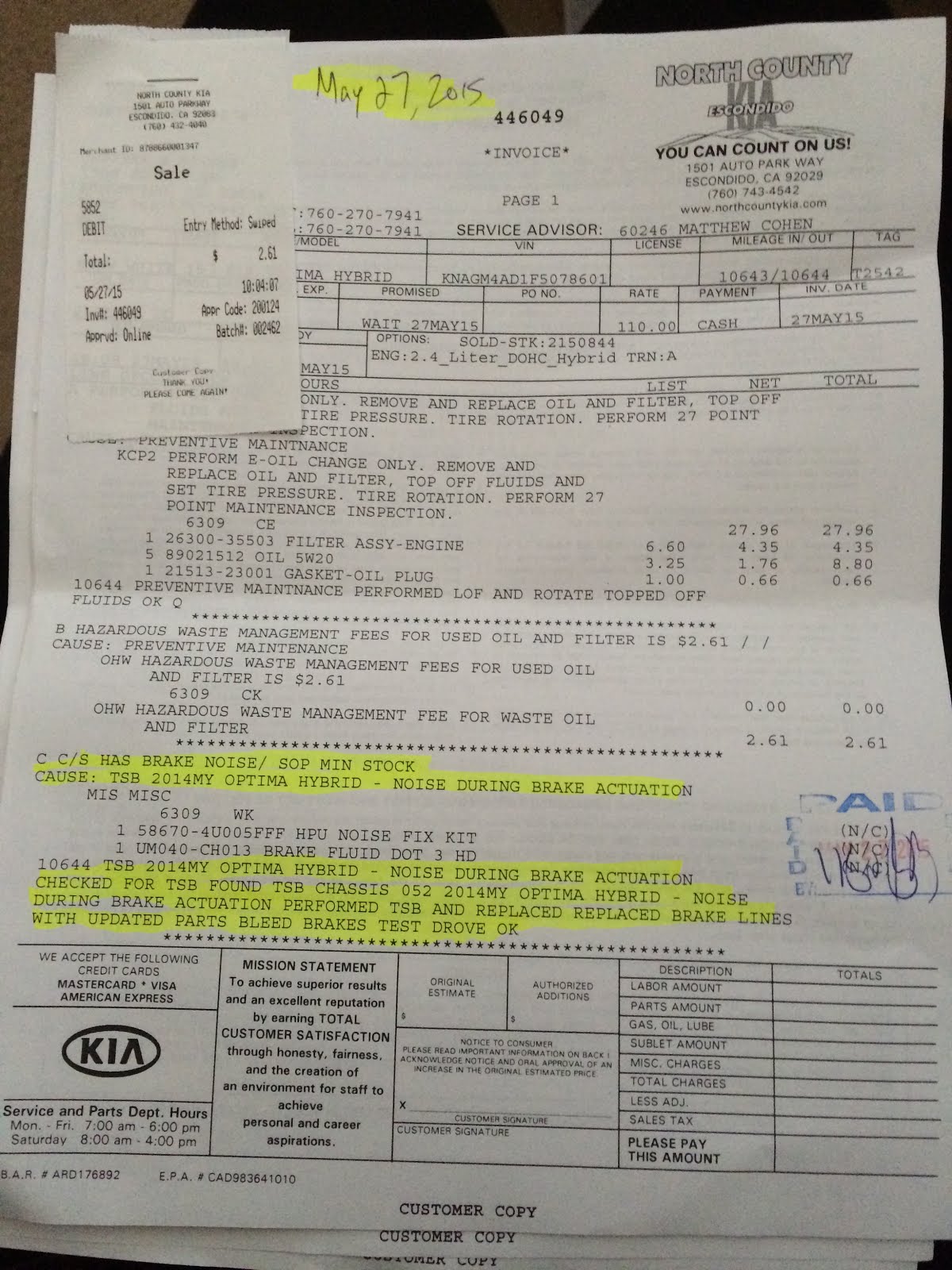 My terrible 2015 KIA Optima Hybrid story from North County KIA of ...