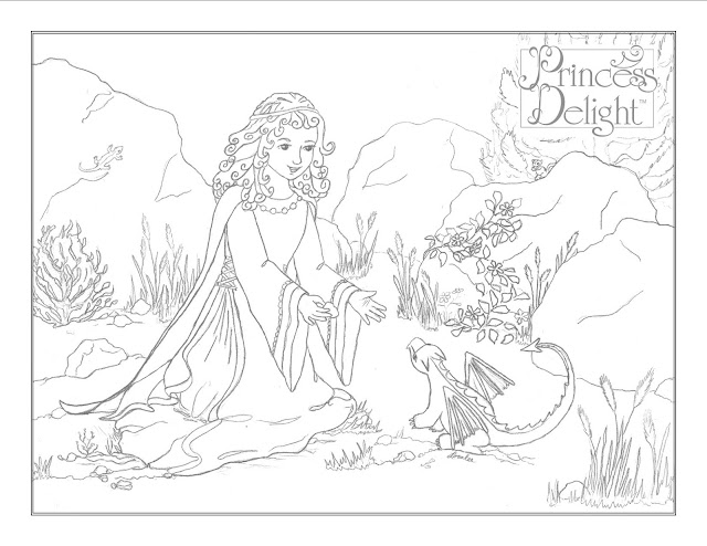 Princess Delight : Princess and Baby Dragon Coloring Page