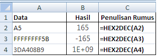 Penggunaan Fungsi Rumus HEX2DEC pada Microsoft Excel - Fungsi dan Rumus Excel Lengkap