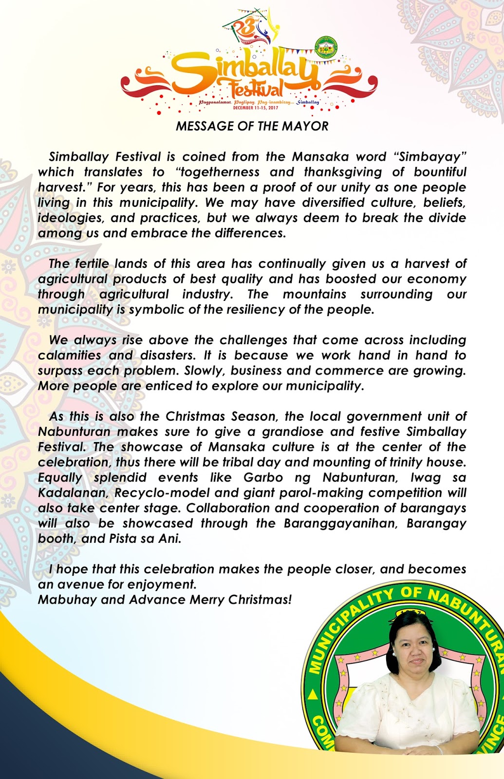 MESSAGE OF THE LOCAL CHIEF EXECUTIVE