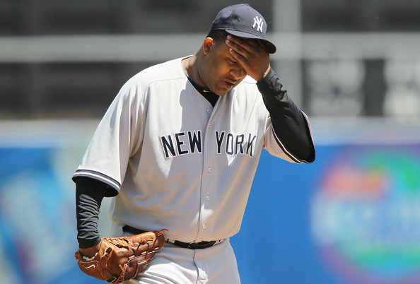 sad yankee fans: sabathia struggles, wipes forehead