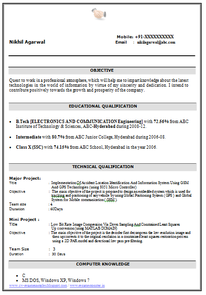 Over 10000 CV and Resume Samples with Free Download: B Tech ECE Resume Download