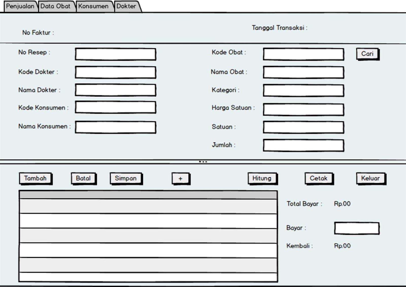 Analisis Perancangan Sistem: RANCANGAN ANTAR MUKA SISTEM APOTEK