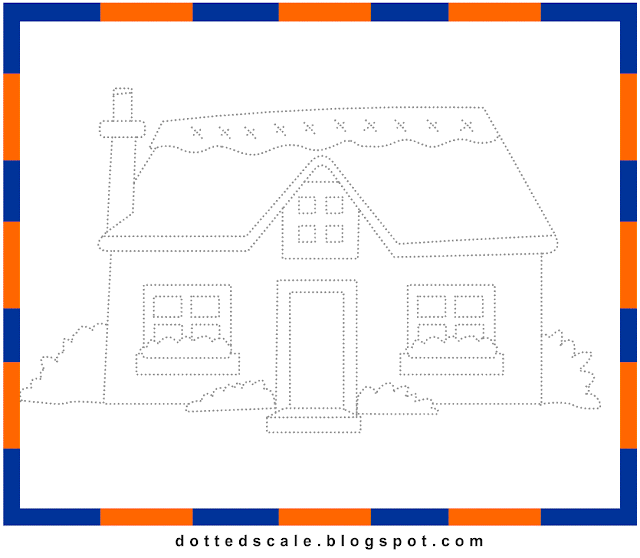 Printable Dotted Drawing Pictures: Cottage Dotted for kids