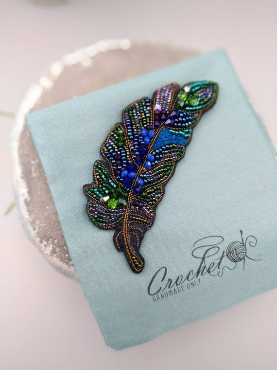 Modern Art Bead Embroidered Brooches by Crochet OK Studio / The Beading Gem