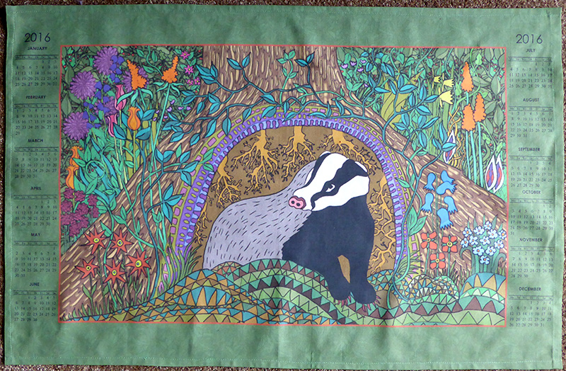 LinsArt: Badger Calendar 2016 Tea Towel