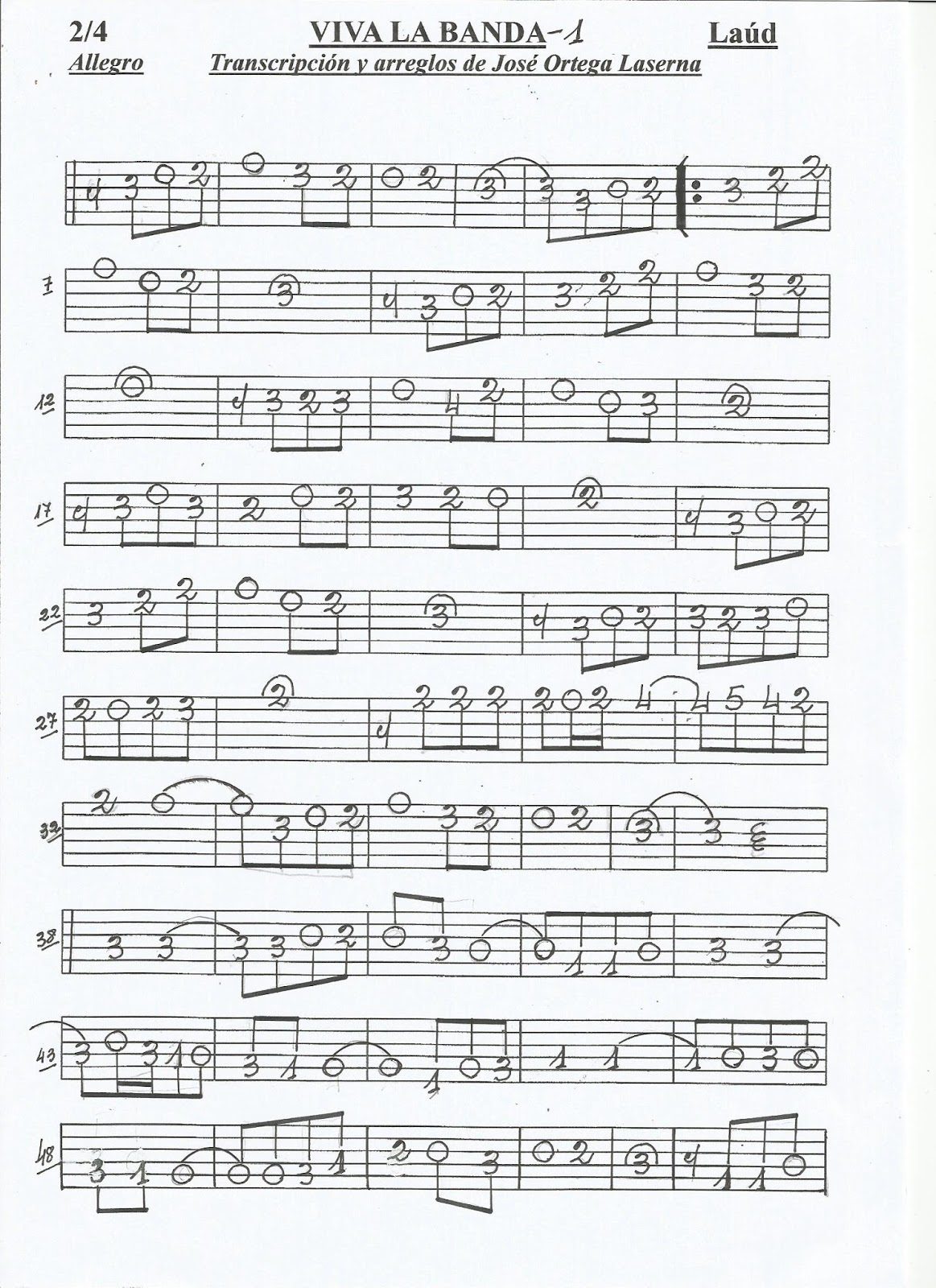 PARTITURAS EN CIFRA PARA BANDURRIA Y LAÚD DE JOSÉ ORTEGA LASERNA: 2016