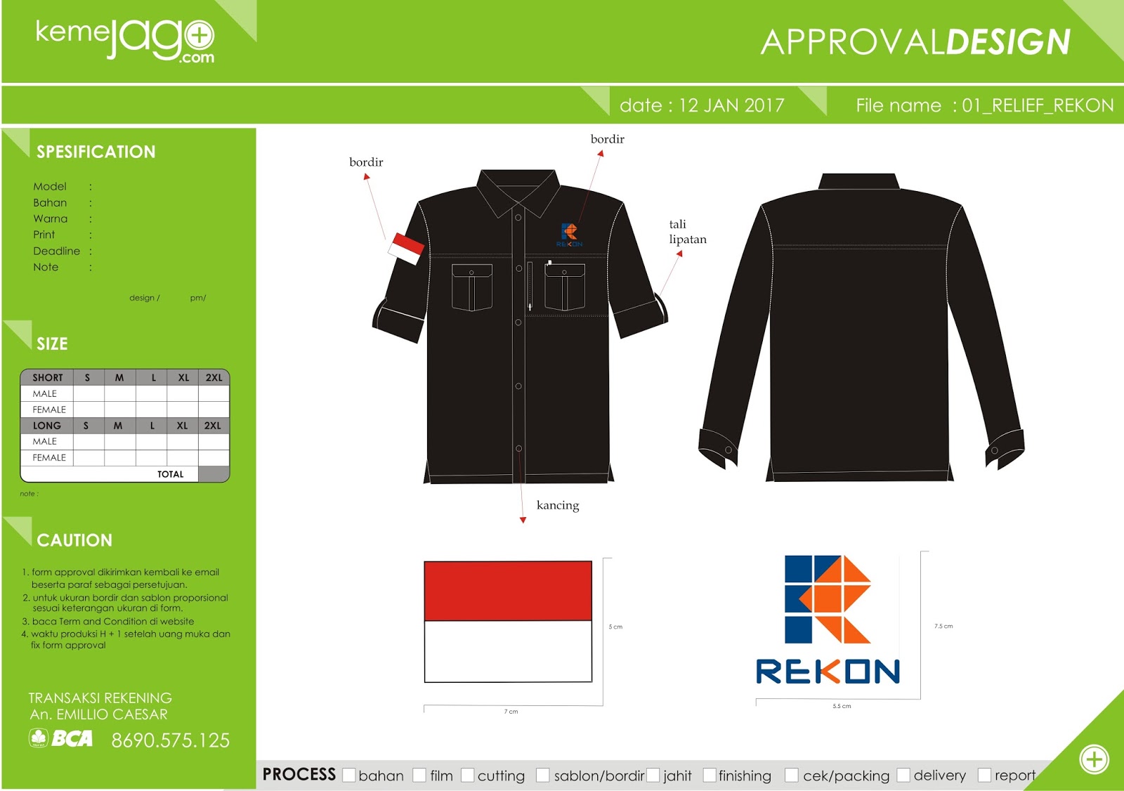contoh desain kemeja lapangan , workshop | konveksi depok - kemejago.com
