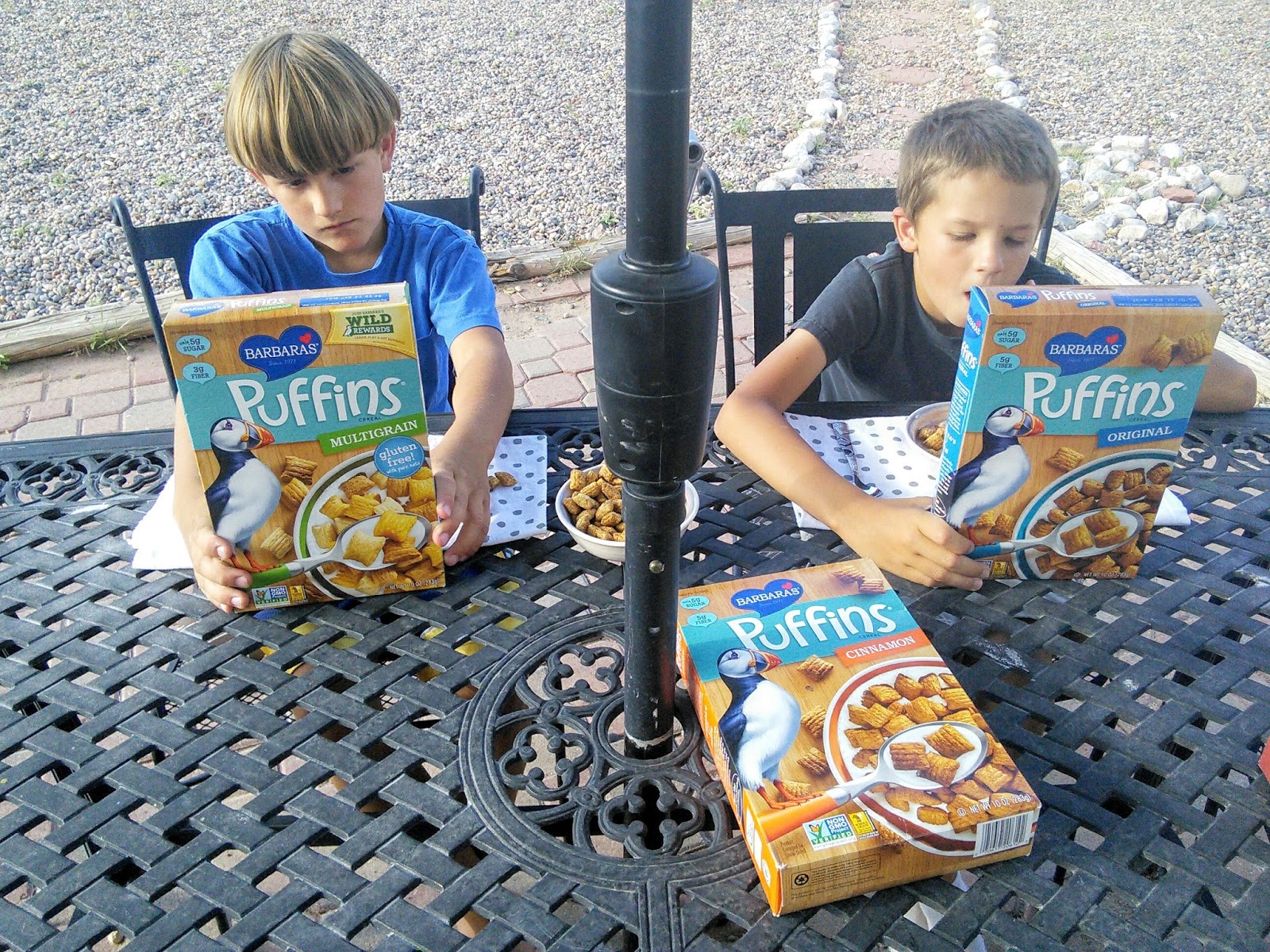 Reading the cereal boxes ~~ great stuff to read!