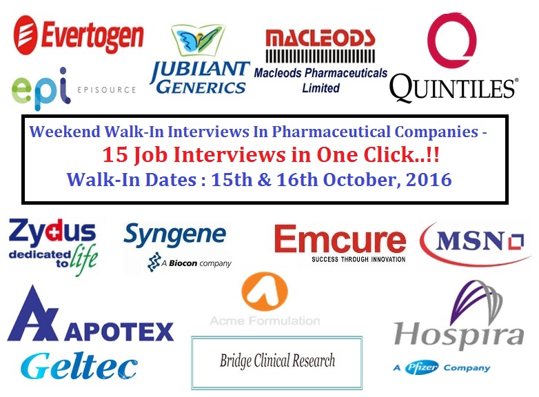 Weekend (15th & 16th October, 2016) Walk-In Interviews In ...