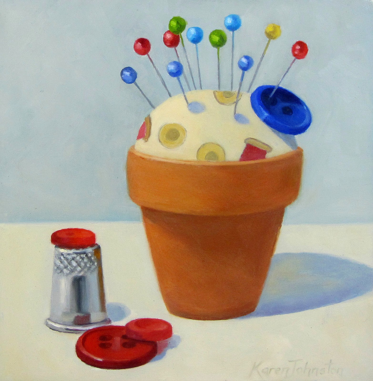 KAREN JOHNSTON SMALL PAINTINGS: Pin Cushion Pot