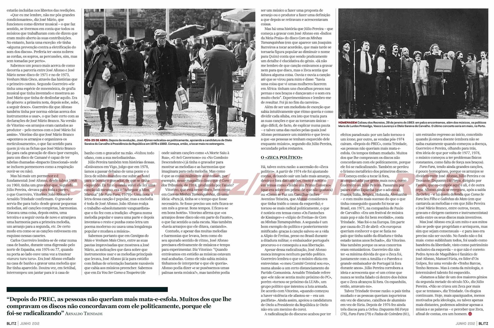 RECORTES & RETALHOS: Revista Blitz Nº 72 - José Afonso "Além do Mito ...