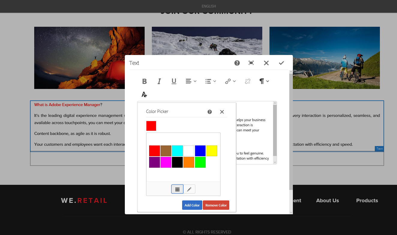 Experiencing Adobe Experience Manager Aem Cq Aem 63 Touch Ui Rte Rich Text Editor Color