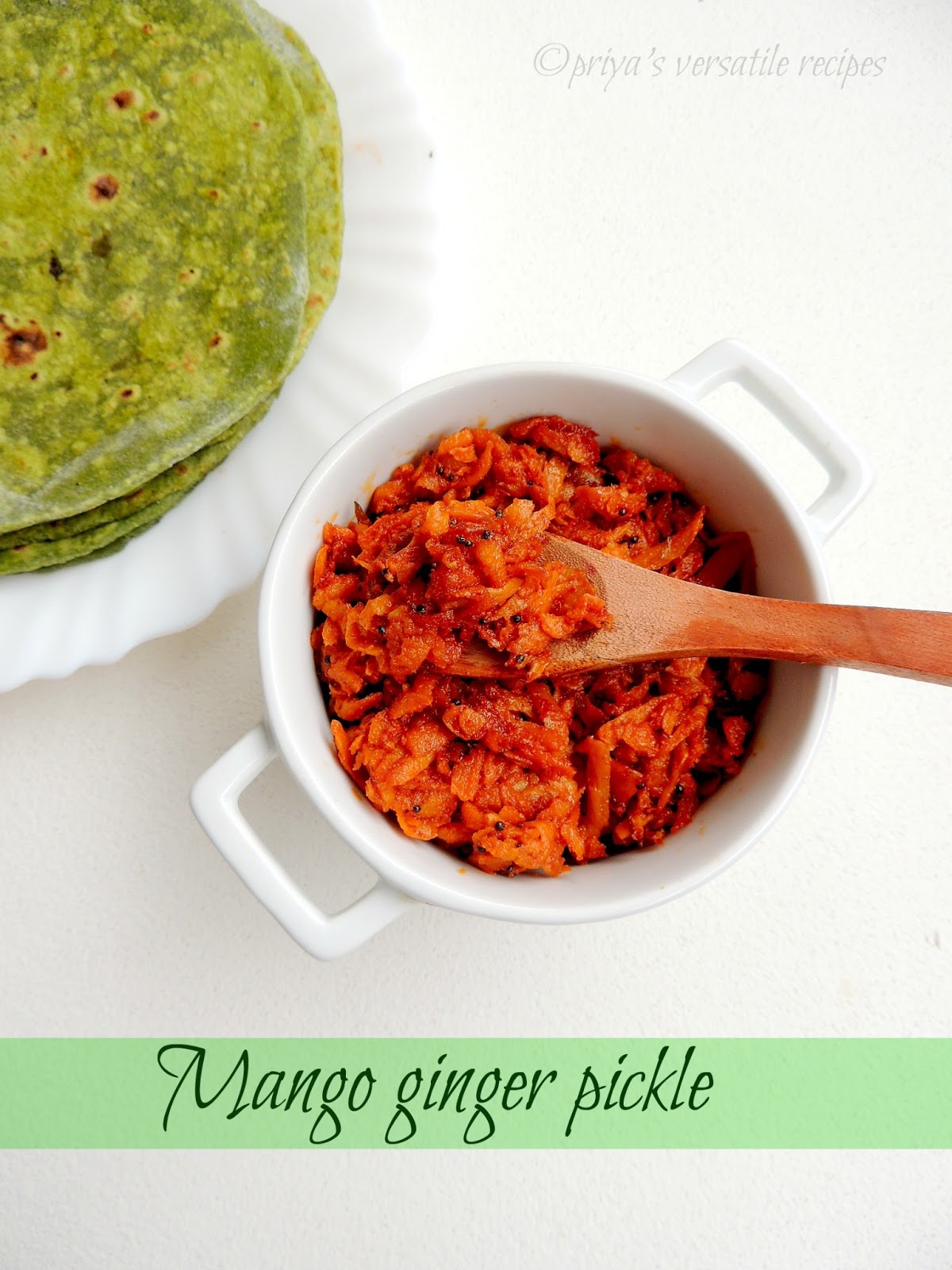 Priya's Versatile Recipes: Mango Ginger Pickle/Maa Inji Urugai