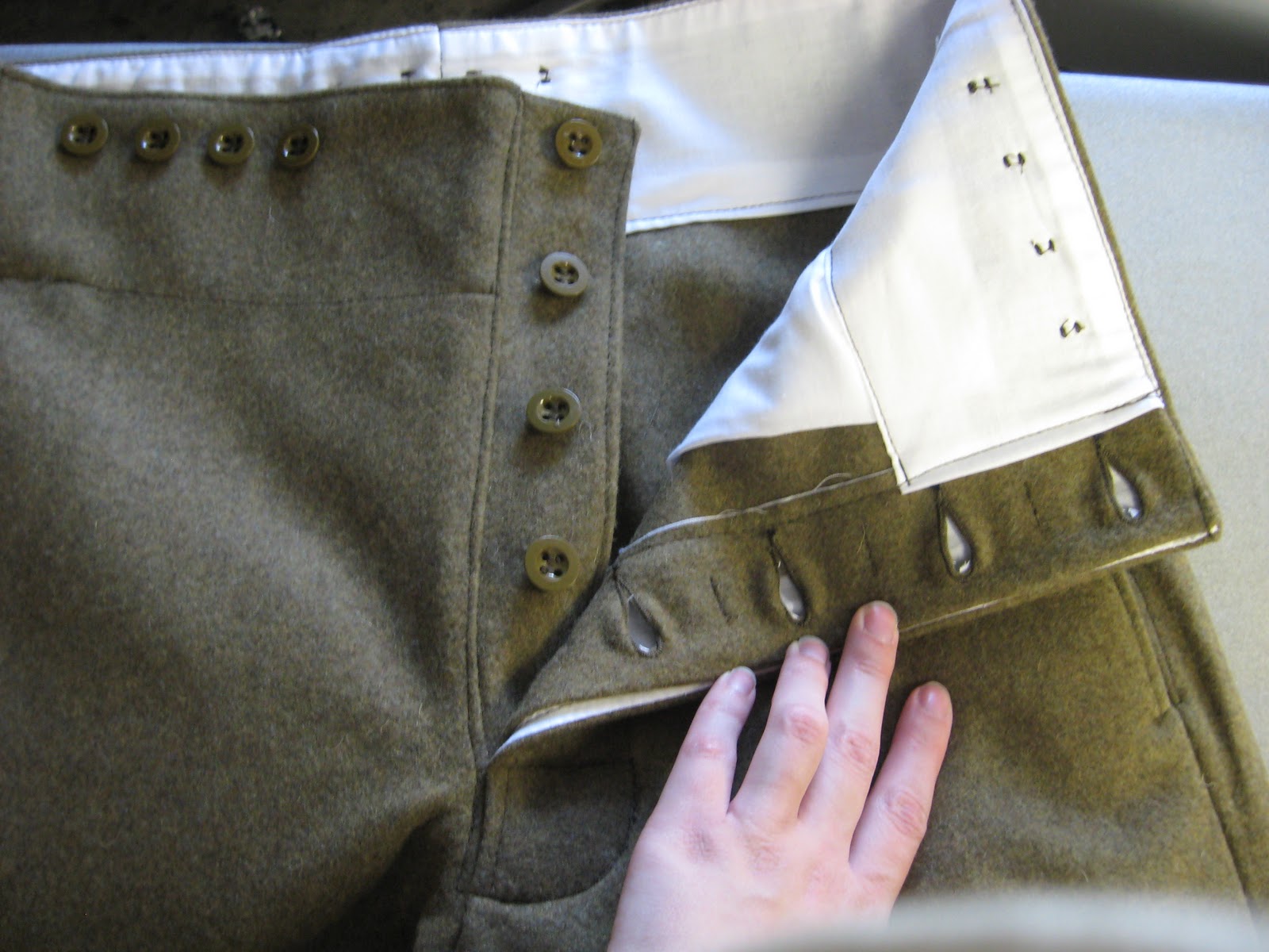 Feather Stitches and French Knots: Button Fly Front Sample