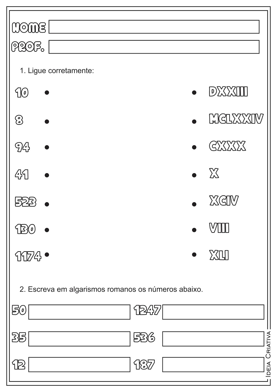Atividades Algarismos Romanos 3 Ano - RETOEDU