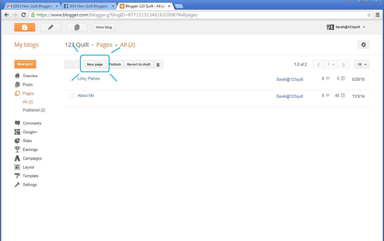 123 Quilt: How to add Tabs to Your Menu Bar in Blogger