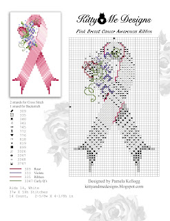 Kitty And Me Designs: Cross Stitch Breast Cancer Awareness Ribbon
