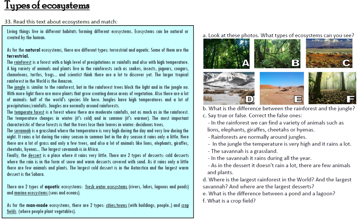 Natural Science 5 grade: 5. LIVING THINGS: Types of ecosystems