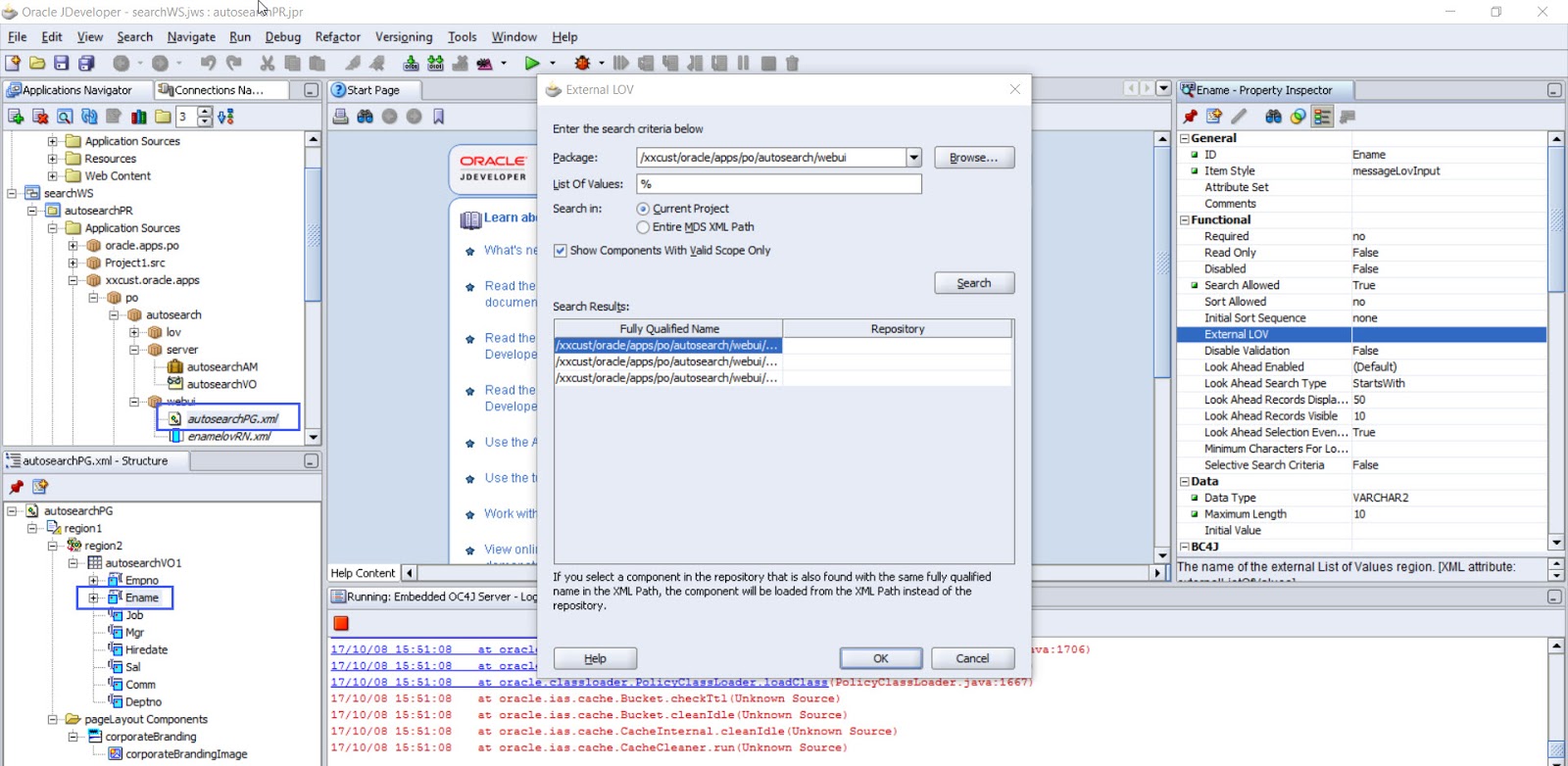Oracle Application Framework: External LOV in OAF