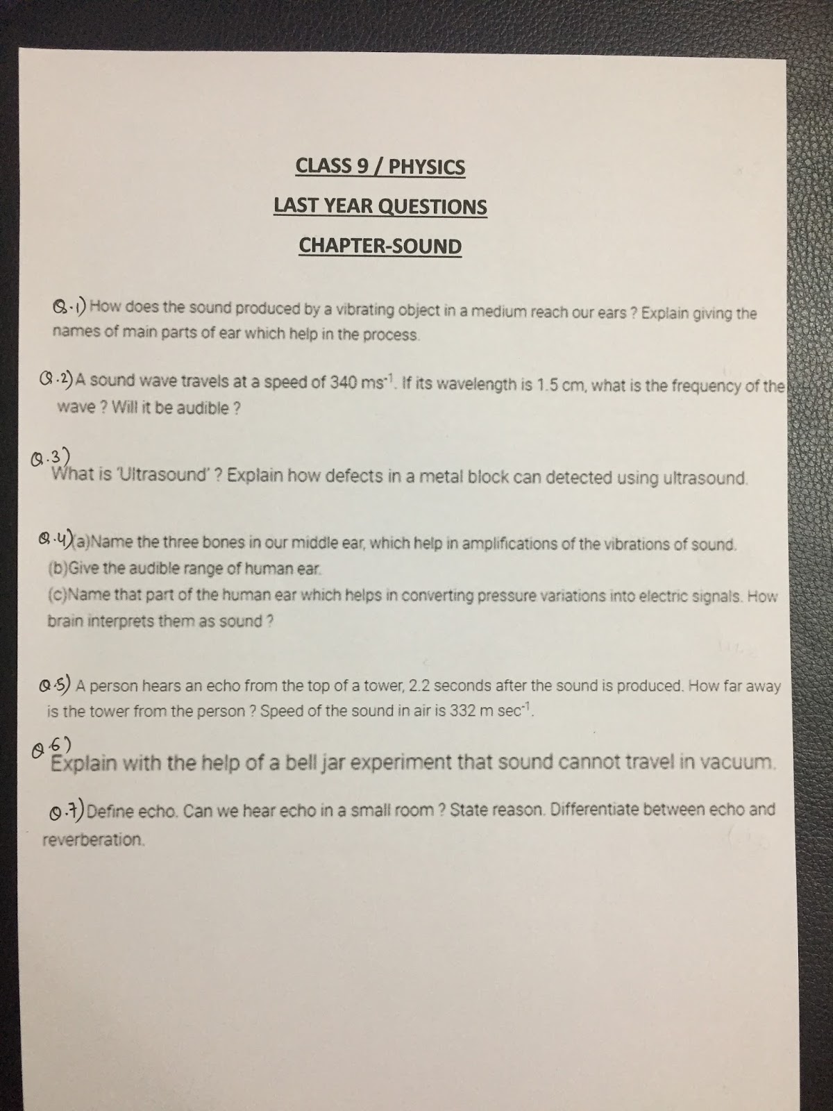 APS, Golconda | Priyanka Gupta: CLASS 9 / PHYSICS / SOUND WORKSHEET