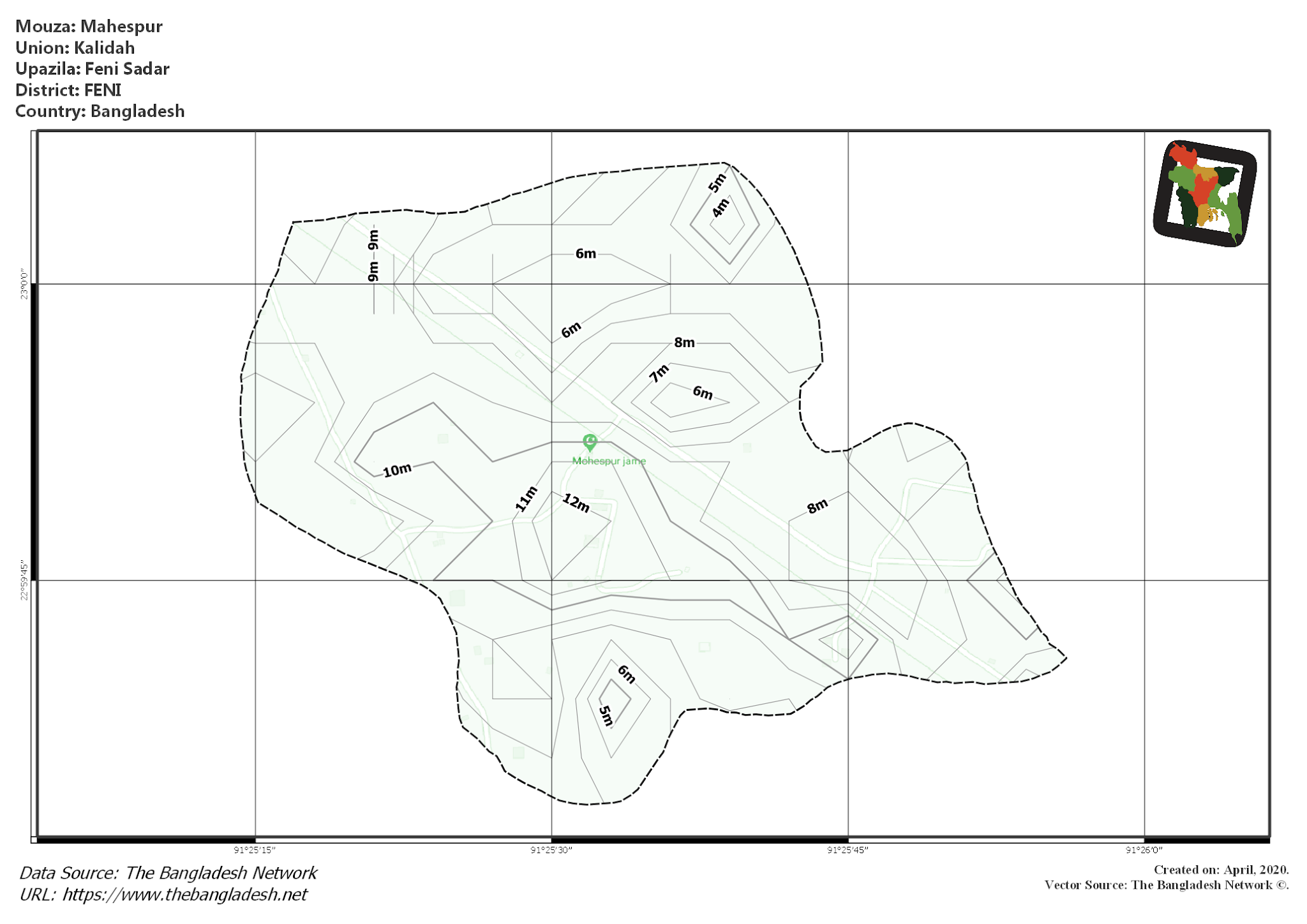 Map of Mahespur Mouza, Feni Sadar, Feni