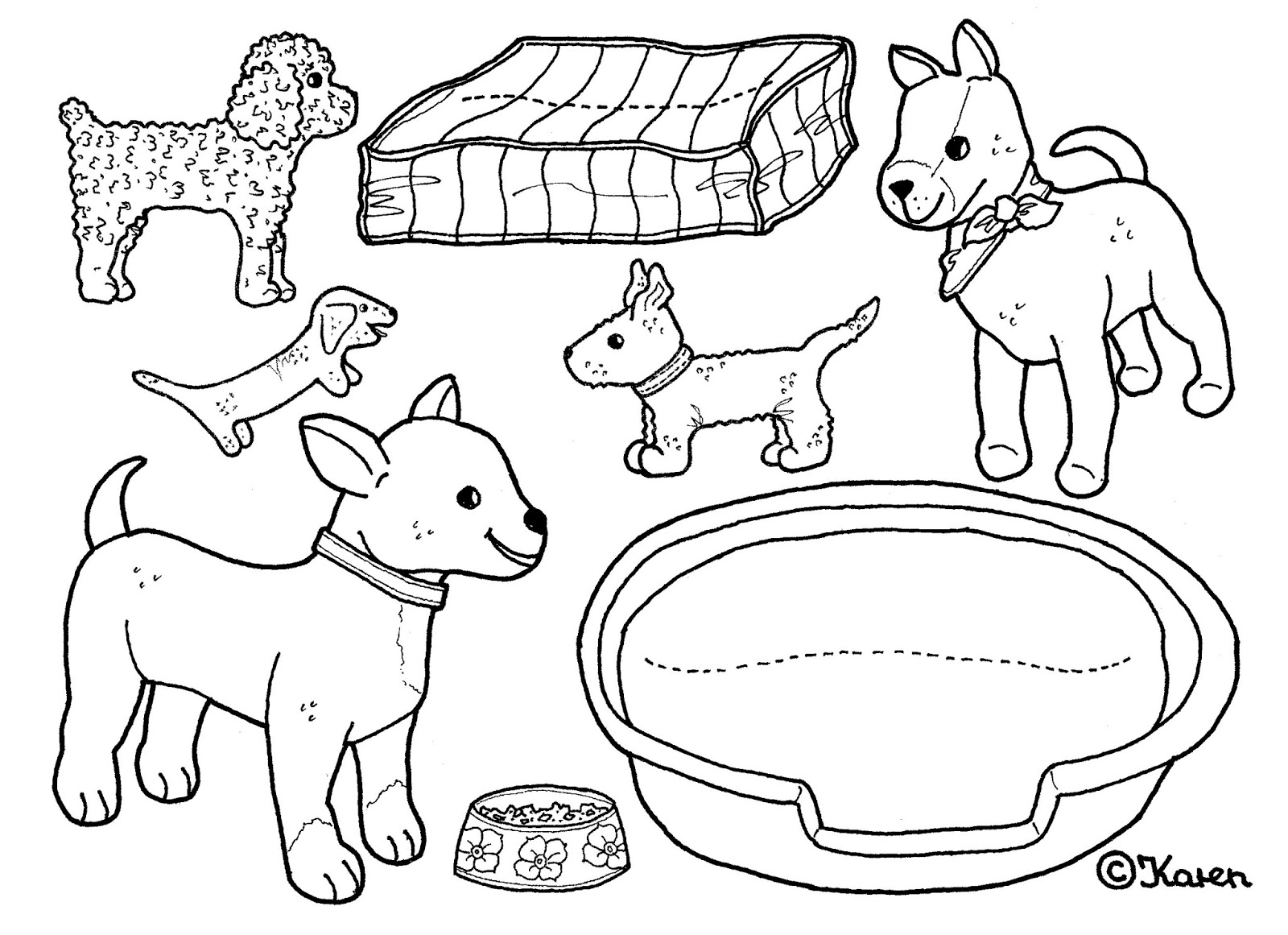 Karen`s Paper Dolls: Dogs for Dolls to Print and Colour. Hunde til ...