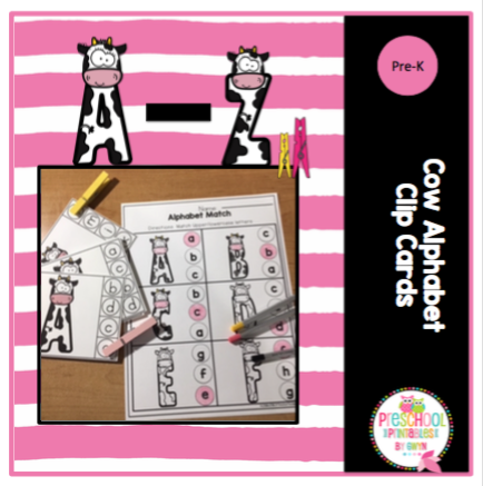 Cow Alphabet Clip Cards and Worksheets ~ Preschool Printables
