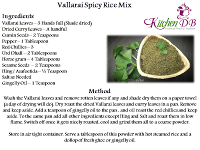 My Passion: Vallarai Spicy Rice Mix / Vallarai Podi