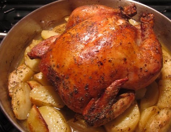 SWEET ALMOND TREE: TRADITIONAL GREEK ROAST CHICKEN WITH RIGANI AND POTATOES