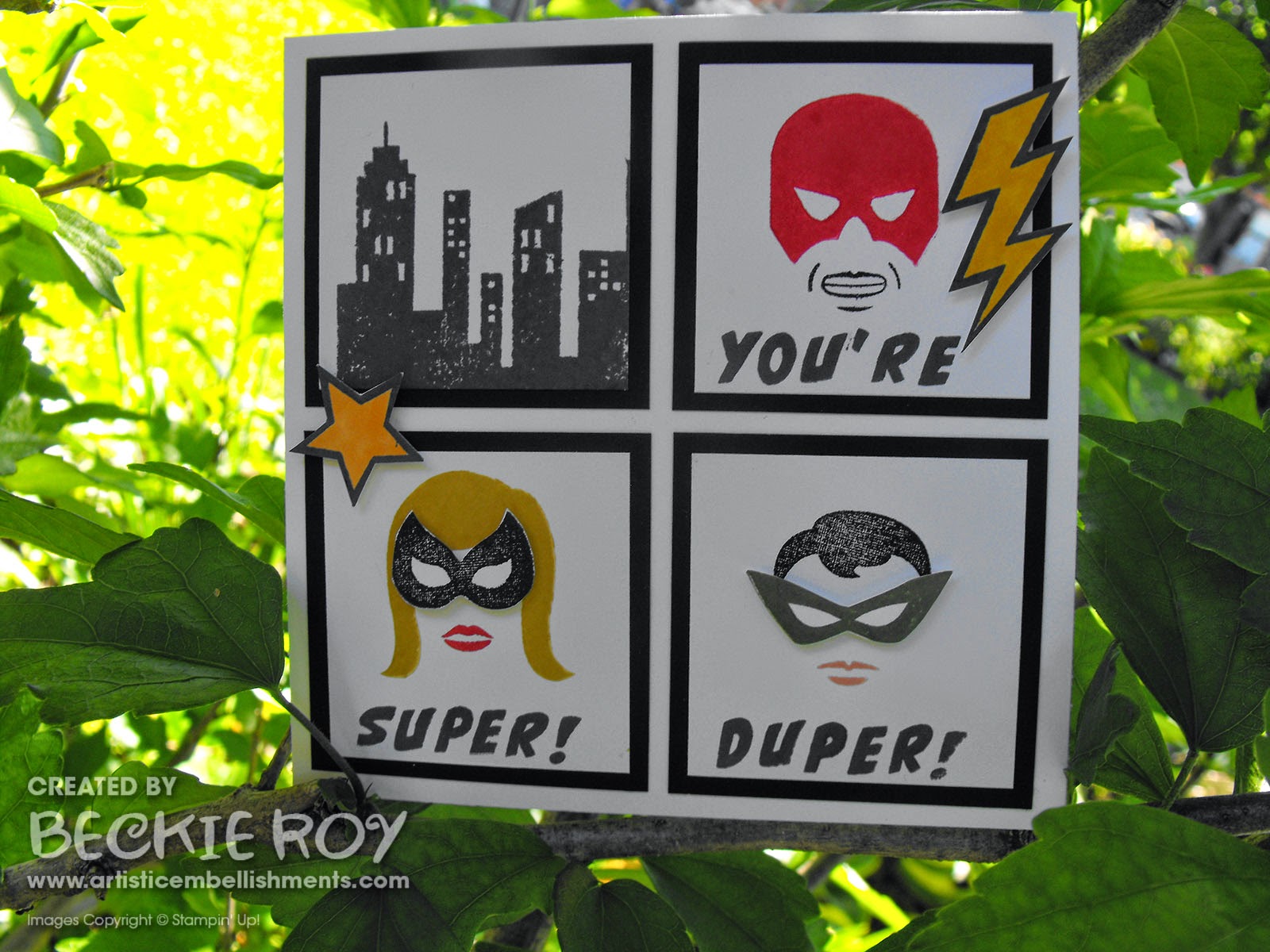 Artistic Embellishments: Calling all heroes: Tiled card