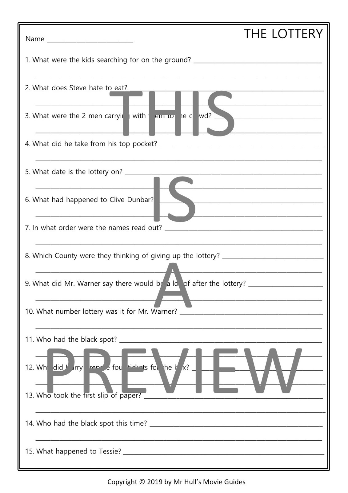 The Lottery by Shirley Jackson - Short Film Guide + Extension Questions ...