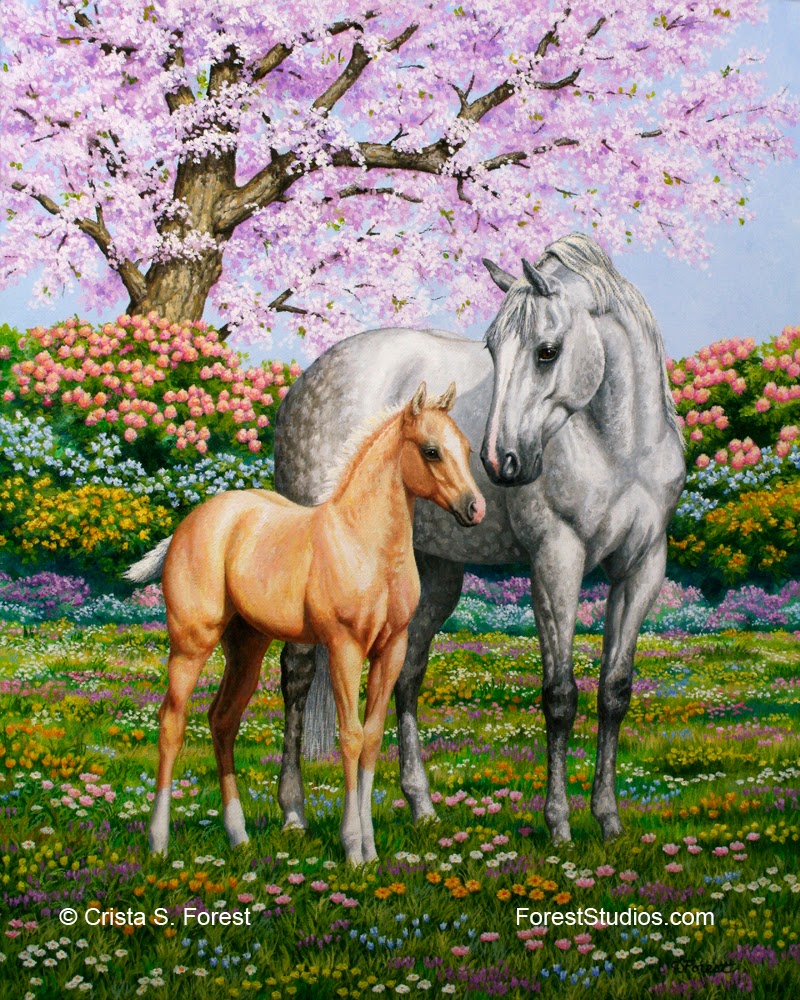 Crista Forest's Animals & Art: Mare and Foal Spring Painting