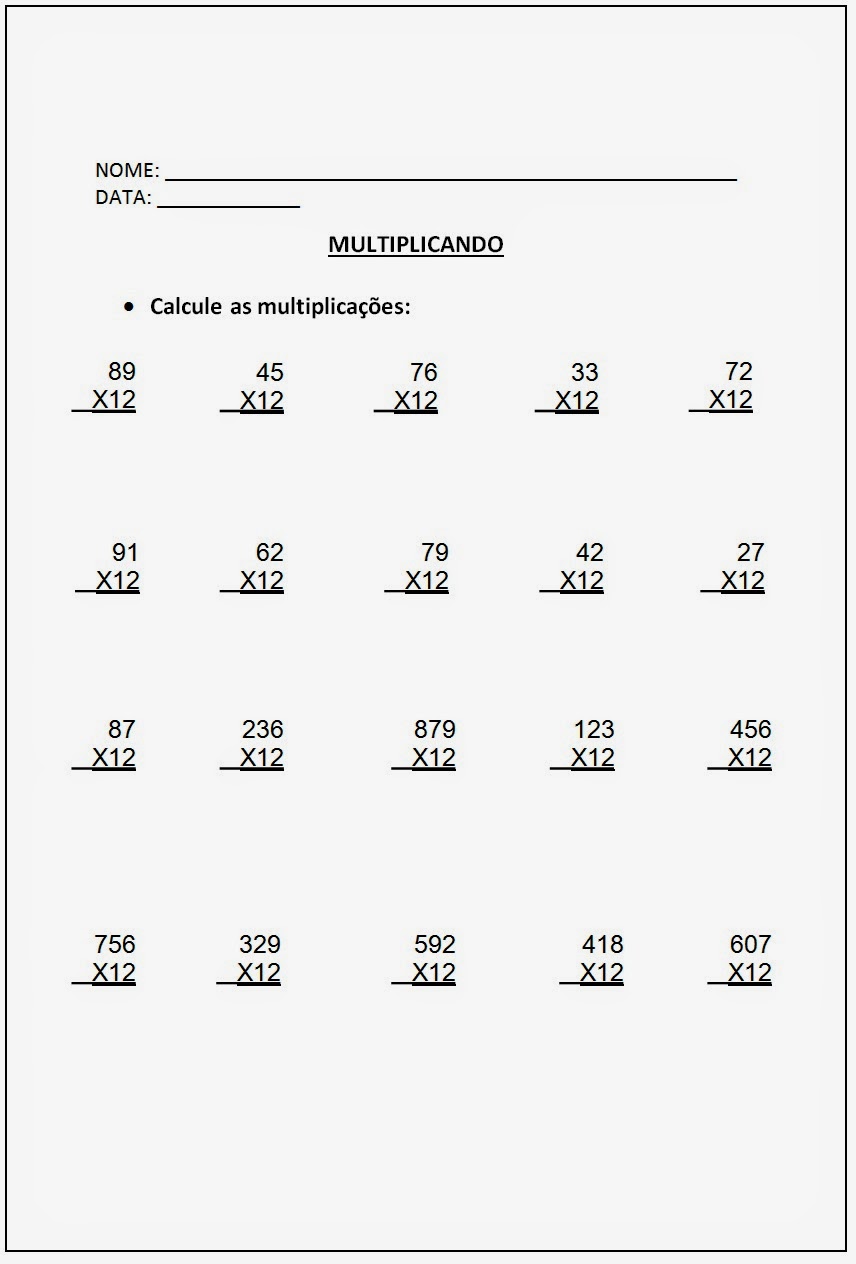 Educa X: Exercícios de matemática 4 ano multiplicação